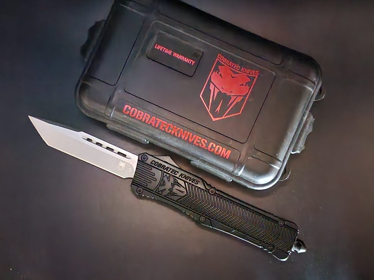 CobraTec OTF Knife Large Tanto Satin D2 Black Aluminum - DNK Knives