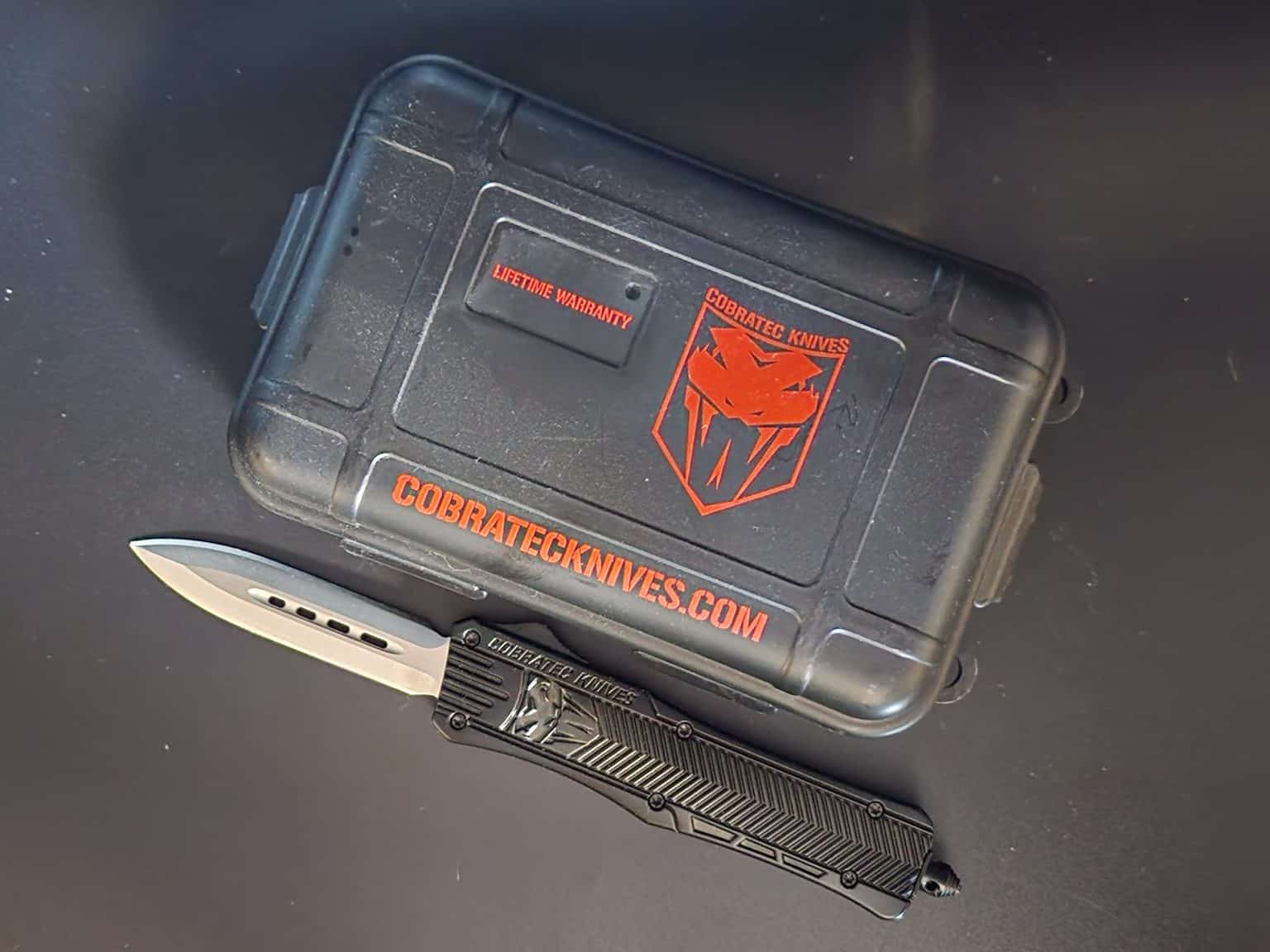 CobraTec OTF Knife Medium Dagger Satin D2 Black Aluminum - DNK Knives