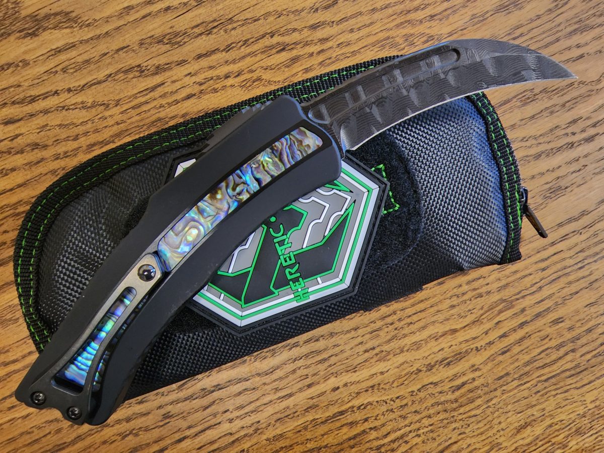 Heretic Knives Custom "ROC" OTF Auto Vegas Forge DLC Damascus Abalone ...