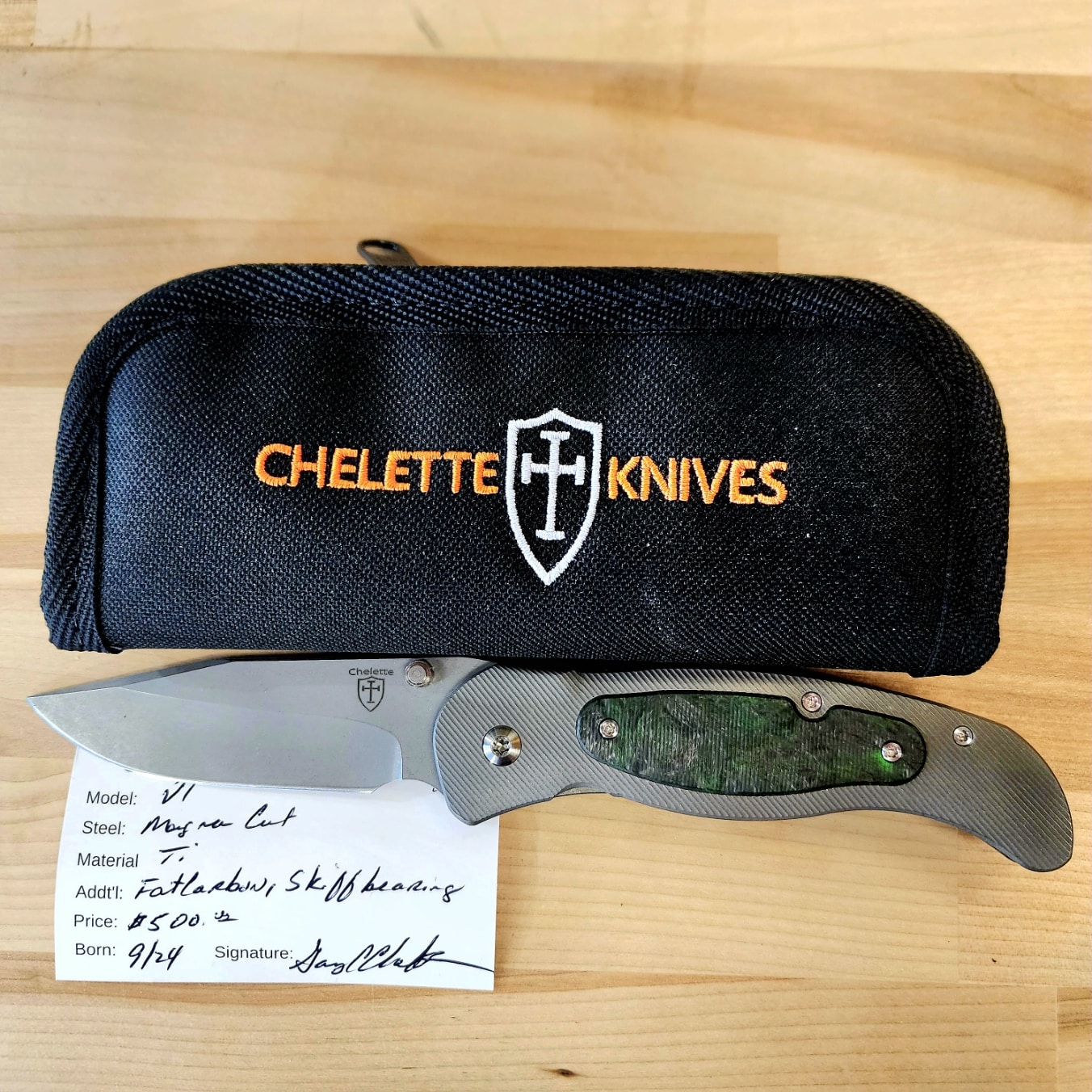 Chelette Knives V1 Titanium Weathered Magnacut Milled Fat Carbon Fiber ...