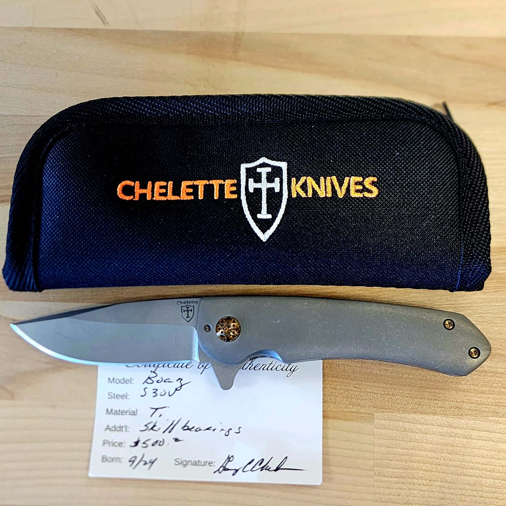 Chelette Knives Boaz Titanium Weathered S30V Bronze Ano Hardware - DNK ...